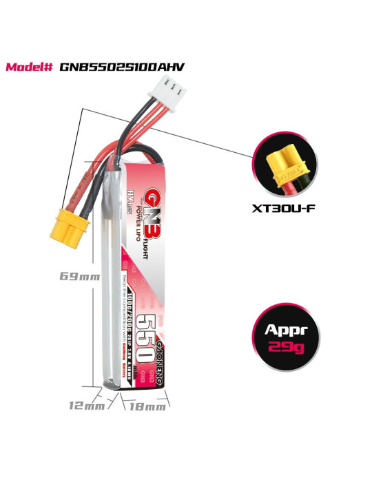 GNB 550mAh 2S LiHV 100C (XT30)
